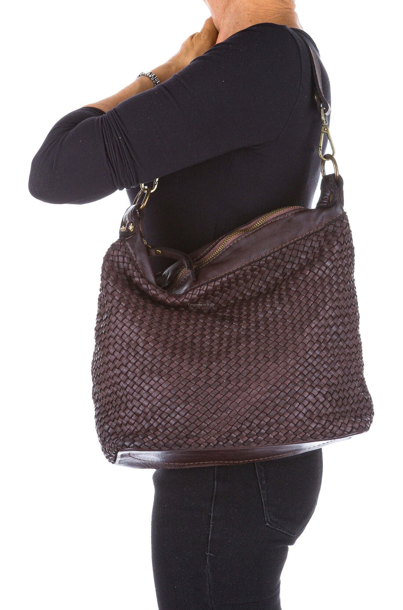 Borsa donna TESSA in vera pelle vintage, colore TESTA DI MORO ...