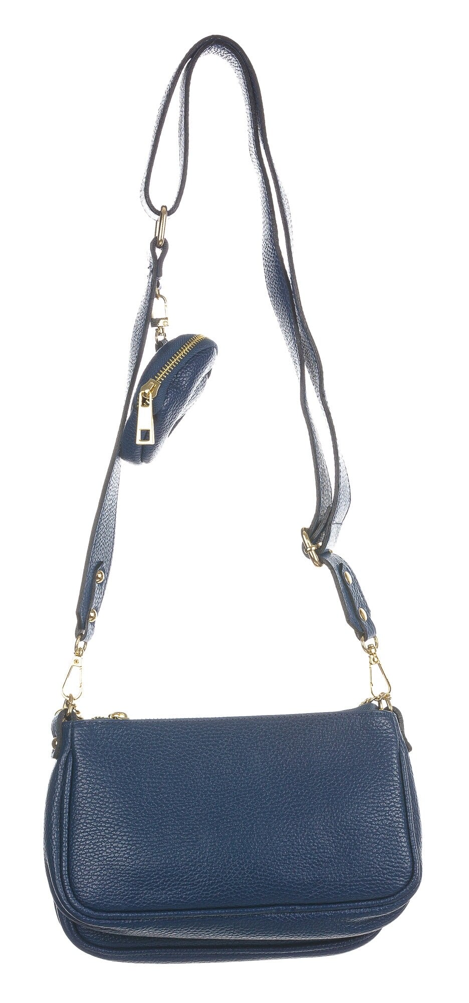 Genuine leather crossbody bag LILIANA, color BLUE, CHIAROSCURO, MADE IN ...