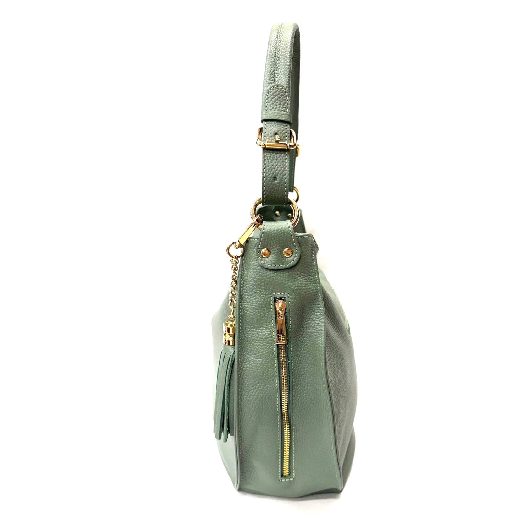 Borsa donna LUDOVICA a spalla in vera pelle morbida, colore VERDE ...