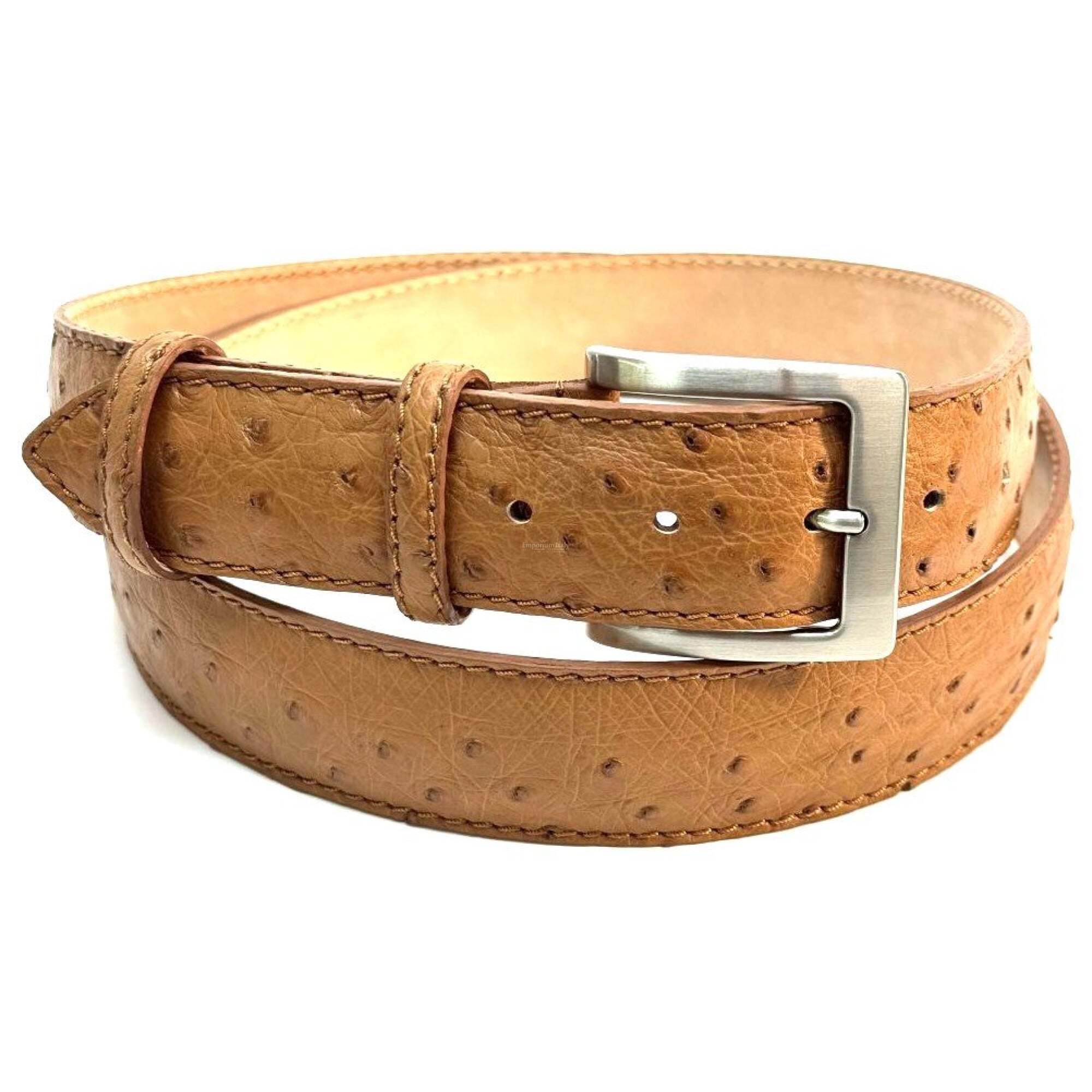 Men's belt in genuine ostrich leather, ACCARA, CITES, honey color ...